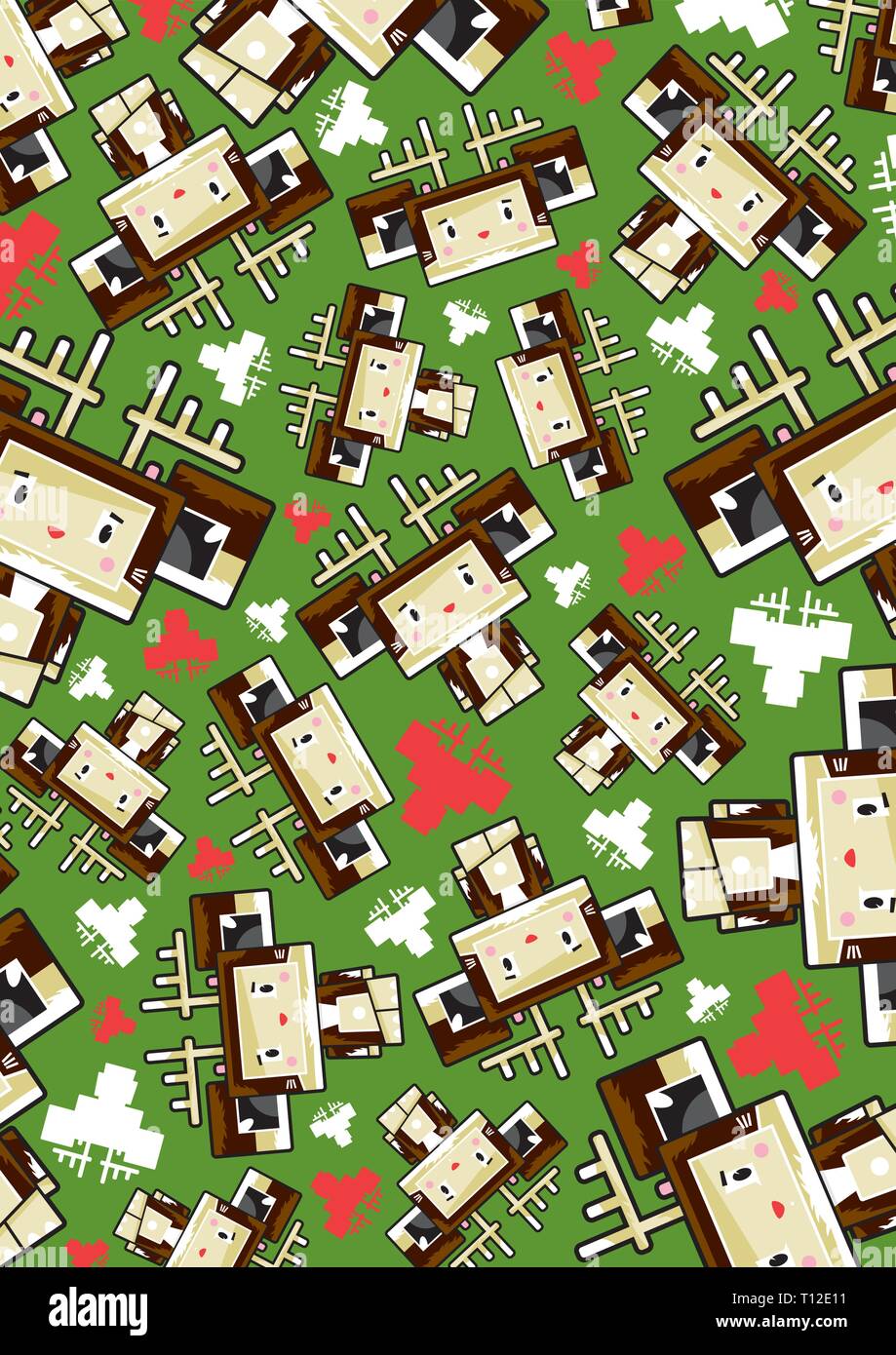 Cute Cartoon Block Reindeer Character Pattern Stock Vector Image & Art ...