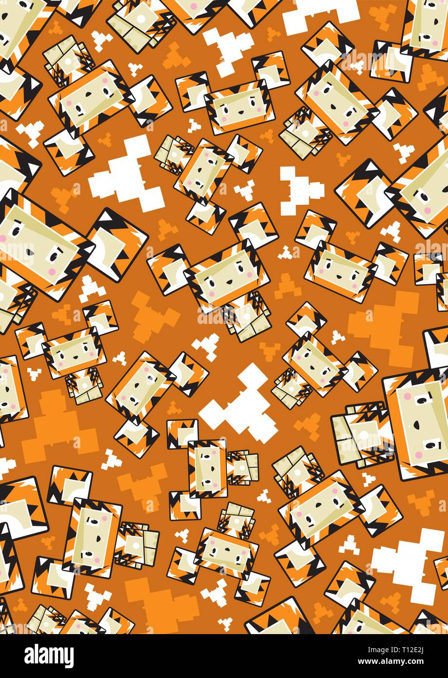 Cute Cartoon Block Tiger Character Pattern Stock Vector Image & Art - Alamy