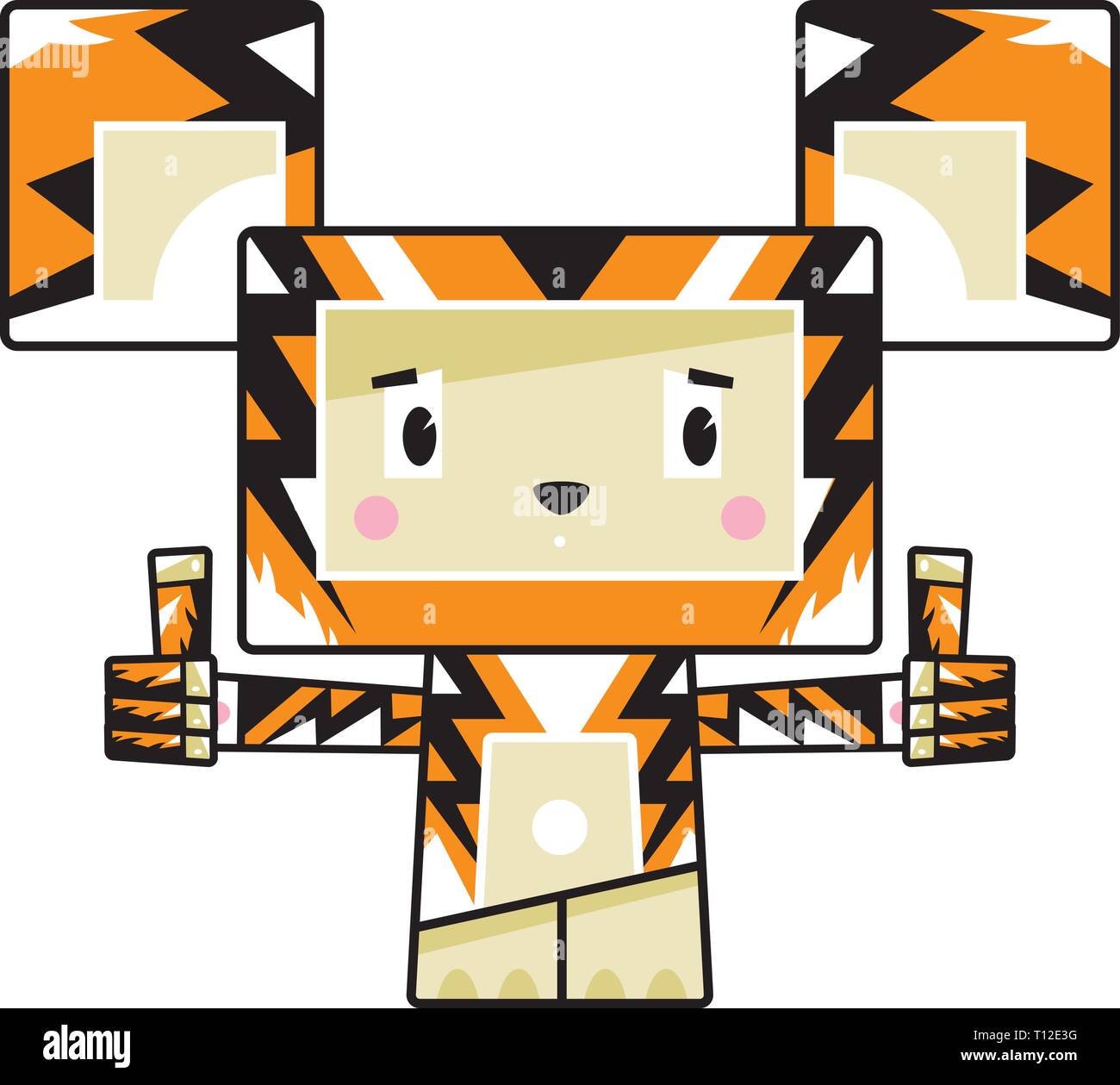 Cute Cartoon Block Tiger Character with Thumbs Up Stock Vector Image ...