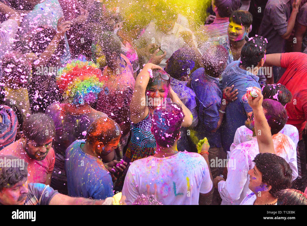 Pushkar, India. 21st Mar, 2019. Foreign tourist celebrates Holi with ...