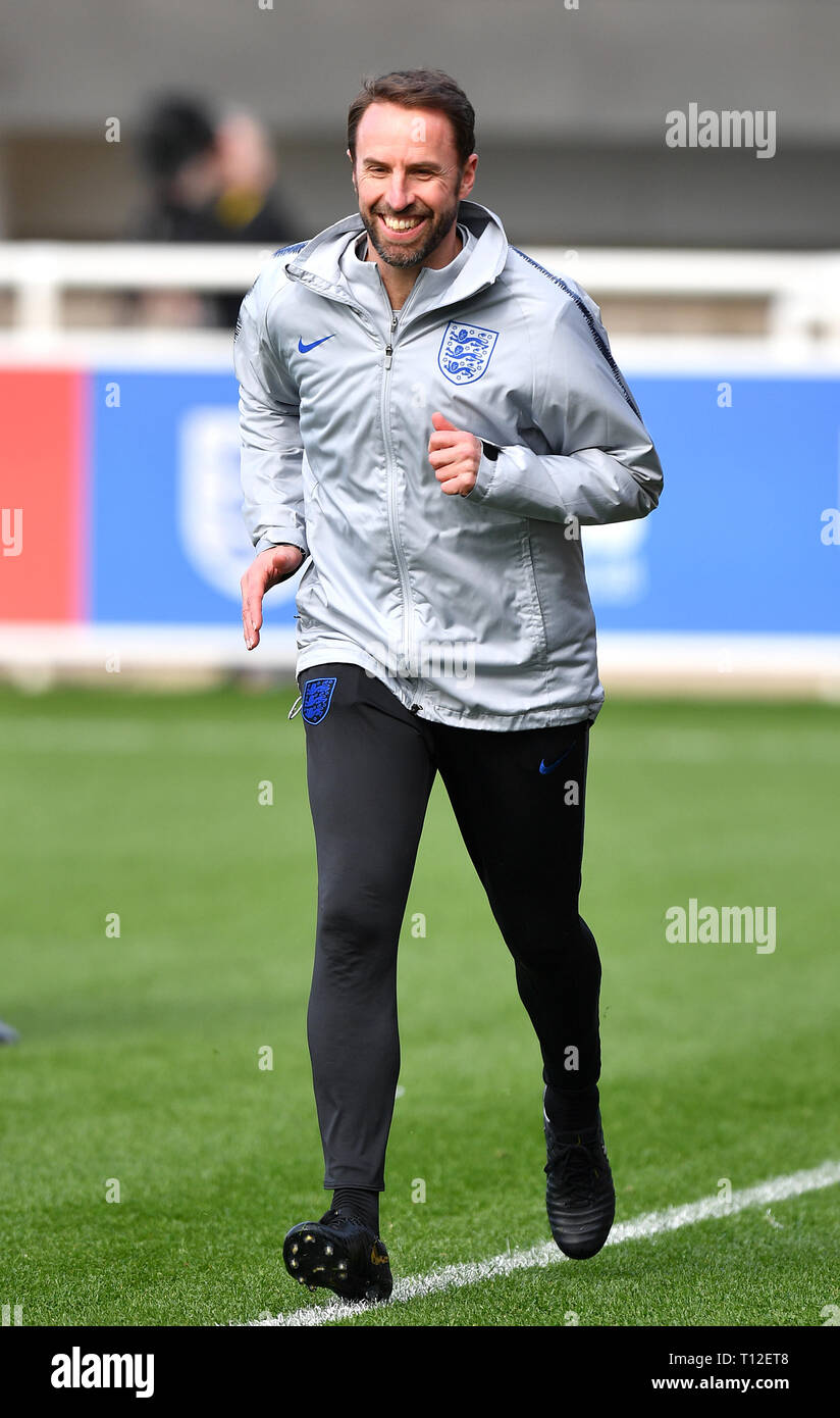 England manager Gareth Southgate during the training session at St ...