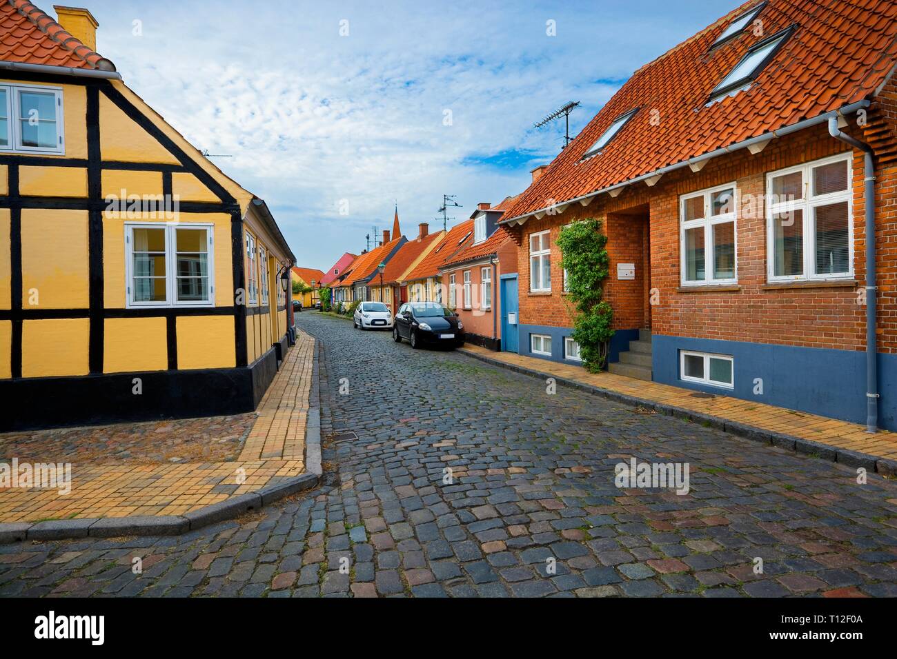 Architecture of the Old Town of Ronne, typical colorful half timbered ...