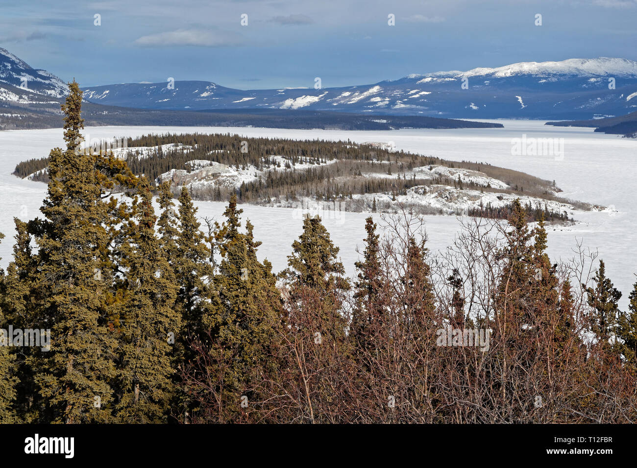 Bove Island surrounded by a frozen lake Stock Photo - Alamy