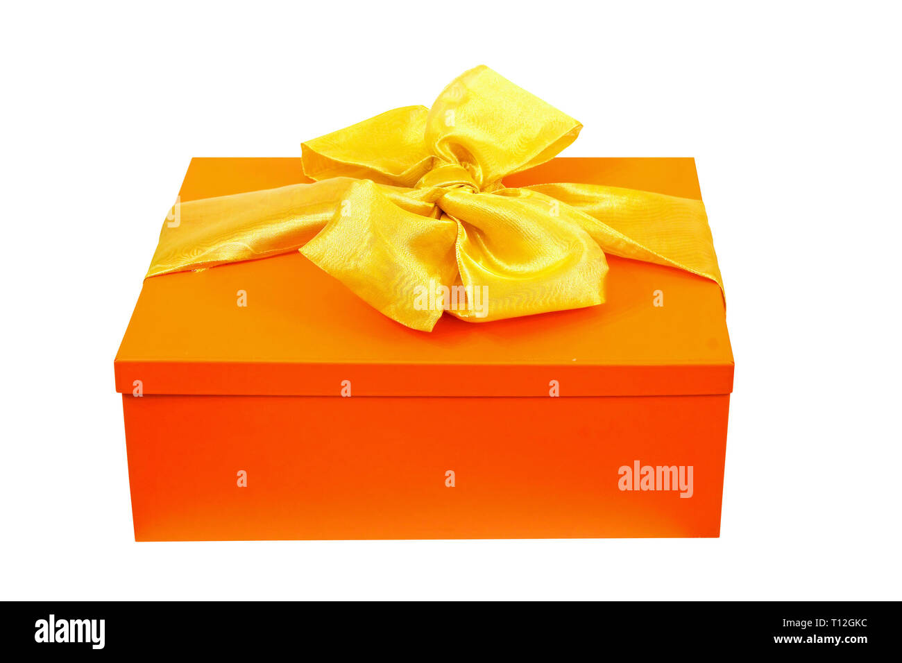 Orange gift box isolated included clipping path Stock Photo - Alamy