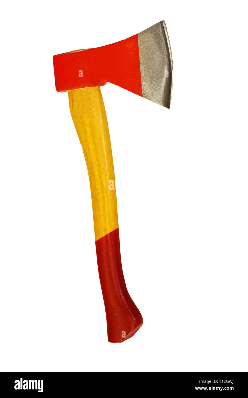 New fireman red axe isolated on white Stock Photo - Alamy