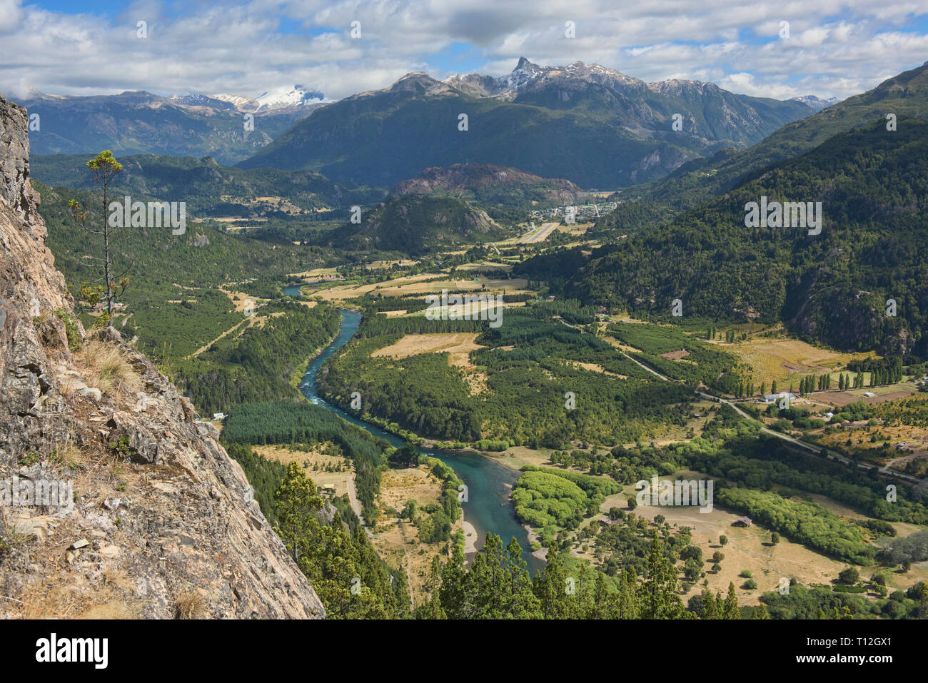 View of the majestic Futaleufú River with Cerro Teta peak behind ...