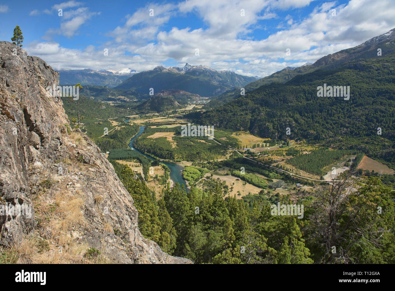View of the majestic Futaleufú River with Cerro Teta peak behind ...