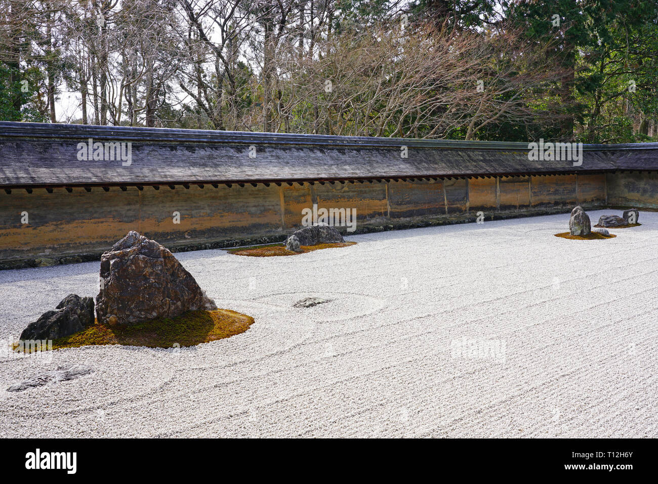 KYOTO, JAPAN -24 FEB 2019- Traditional Japanese raked gravel and rock ...