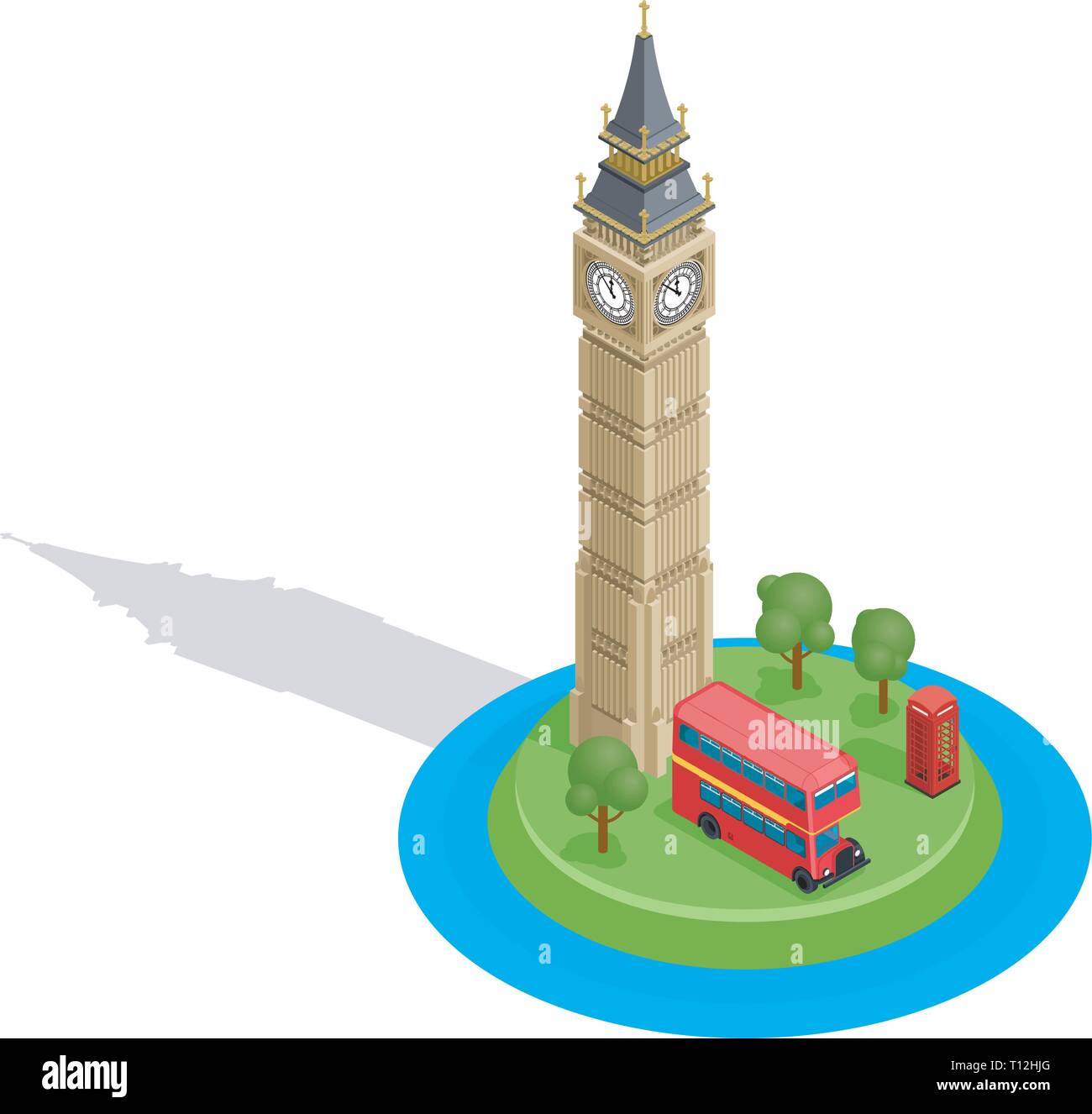 London. Set of detailed isometric vector. Big Ben, double decker bus ...