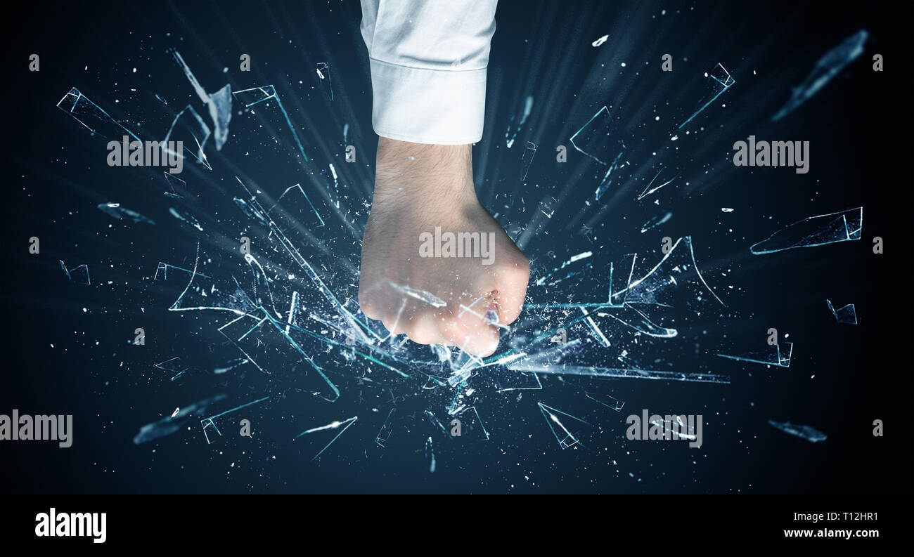 Big hand hits intense and breaks glasses Stock Photo - Alamy