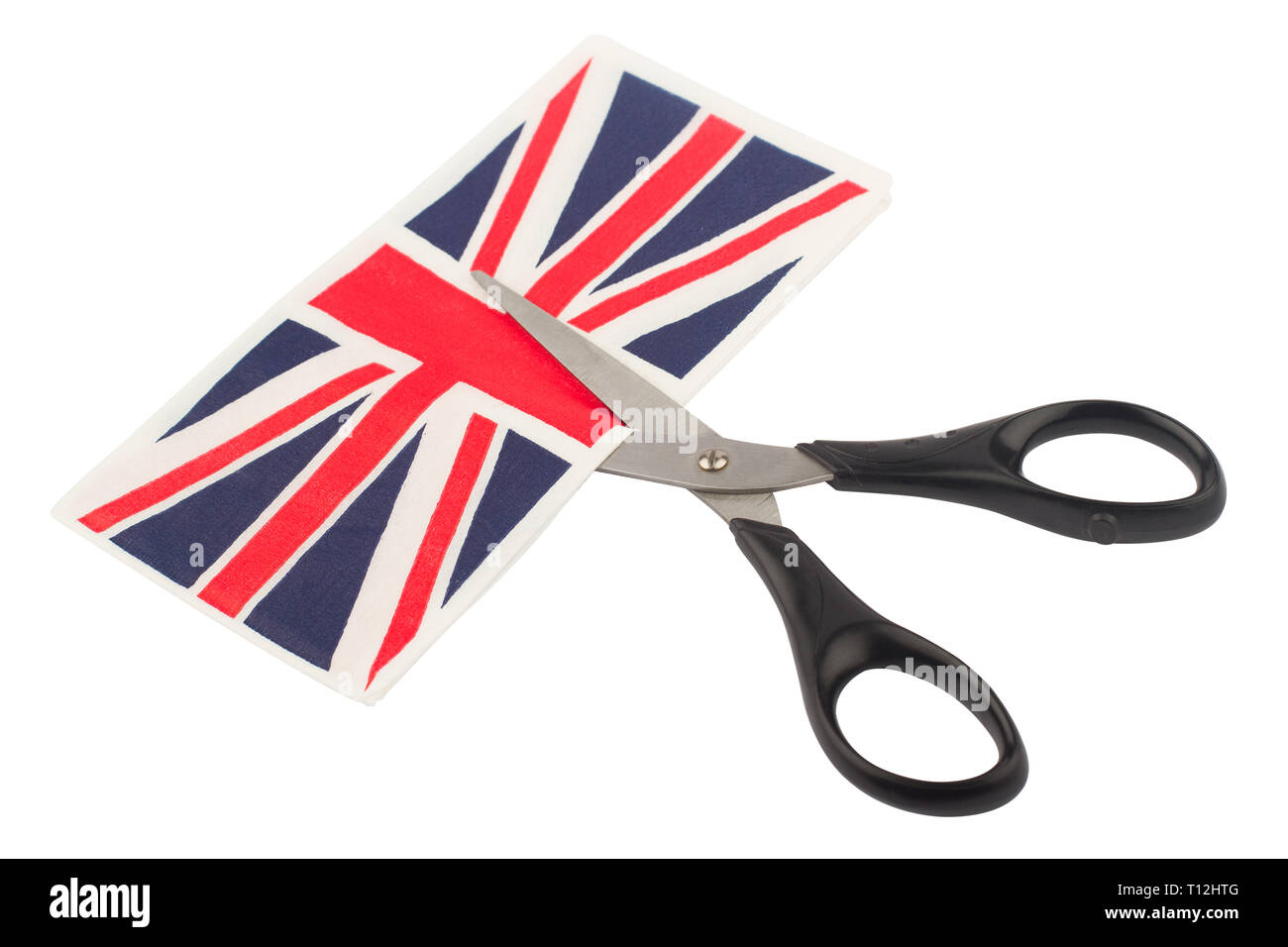 concept for Brexit top view of paper napkin cut with scissors with ...