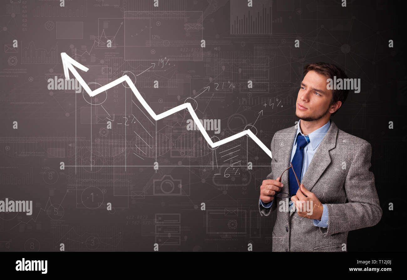 Young person standing with increasing graph concept Stock Photo - Alamy