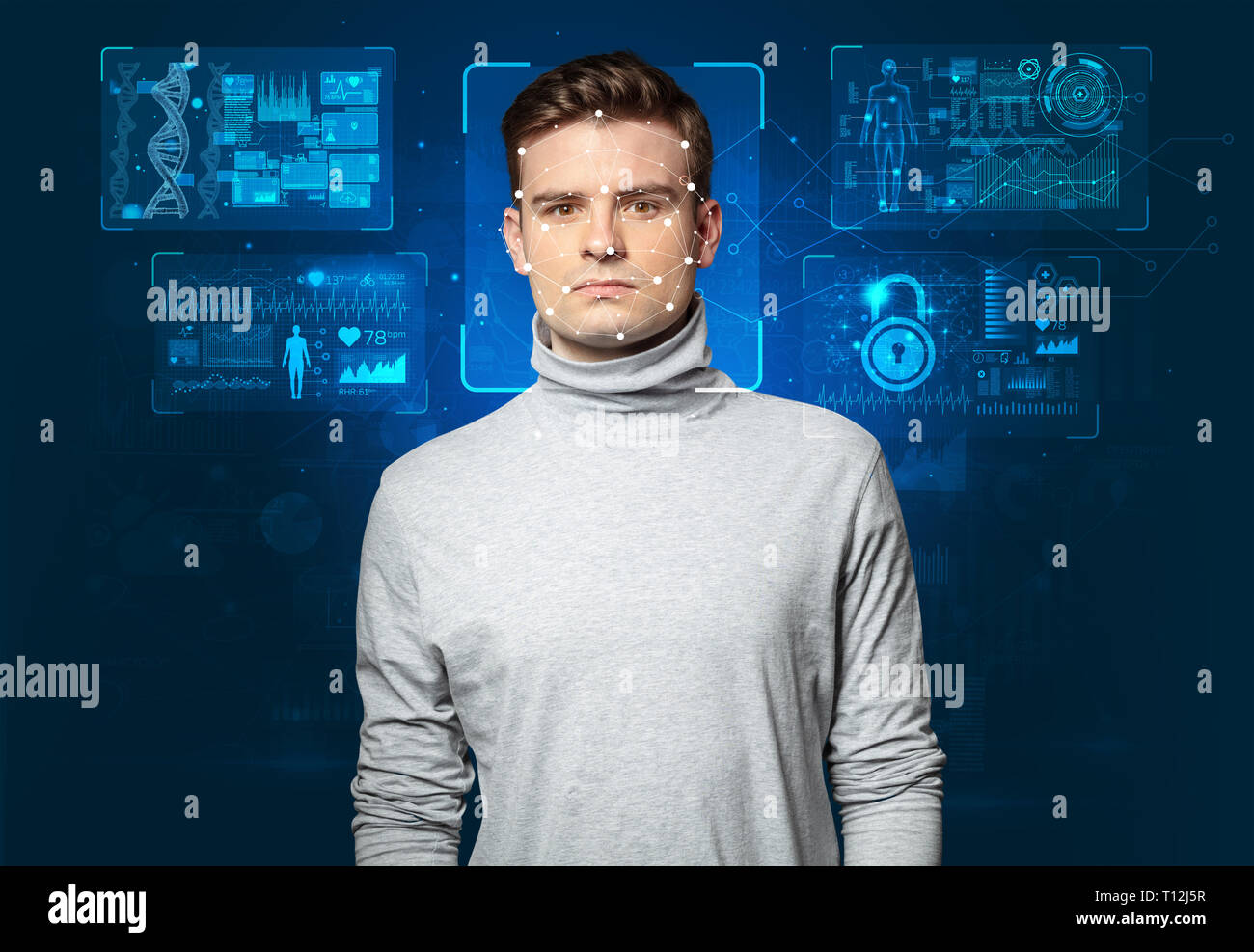 Biometric verification - young man face recognition Stock Photo - Alamy