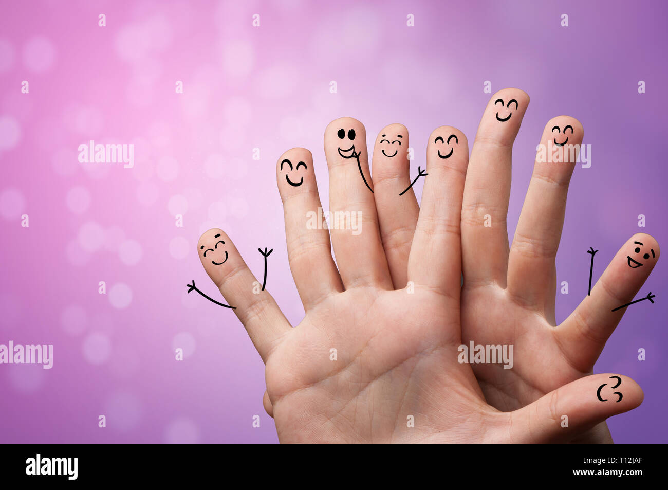 Joyful fingers smiling with colorful background concept Stock Photo - Alamy