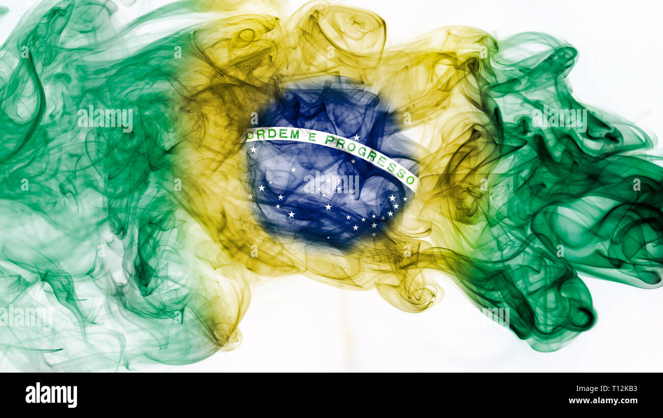 National smoke flag of Brazil isolated on white background Stock Photo ...