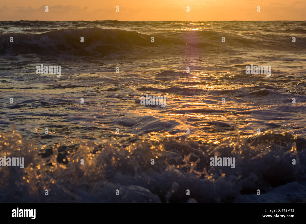 Summer sea sunset, the sun, waves and clouds, beautiful dramatic ...