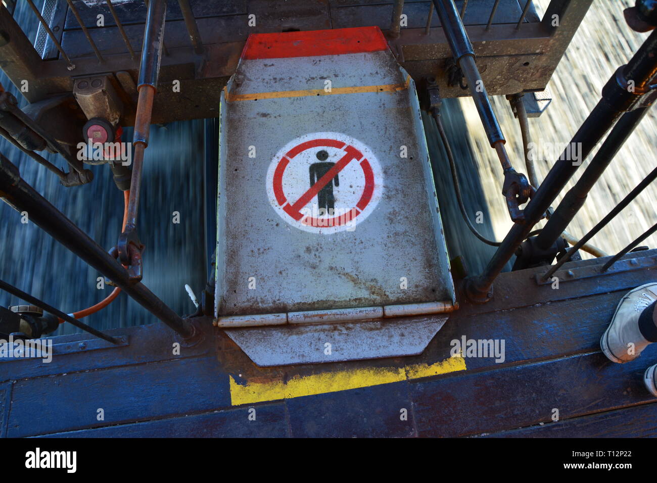 No Entry Sign on a Platform Between 2 Old Train Cars Stock Photo - Alamy