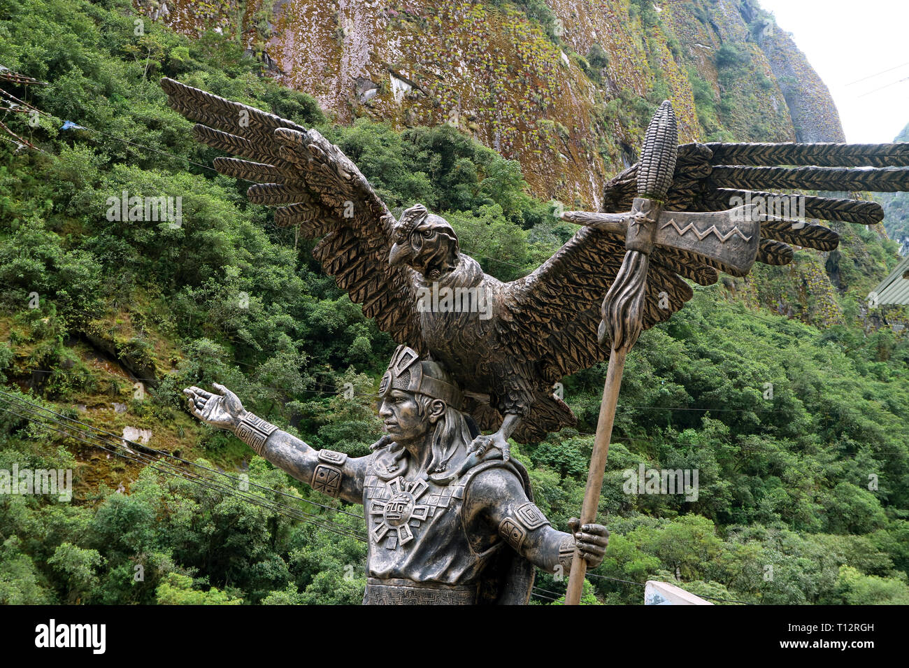 Statue of the Inca Cosmological Trilogy at the town of Aguas Calientes ...