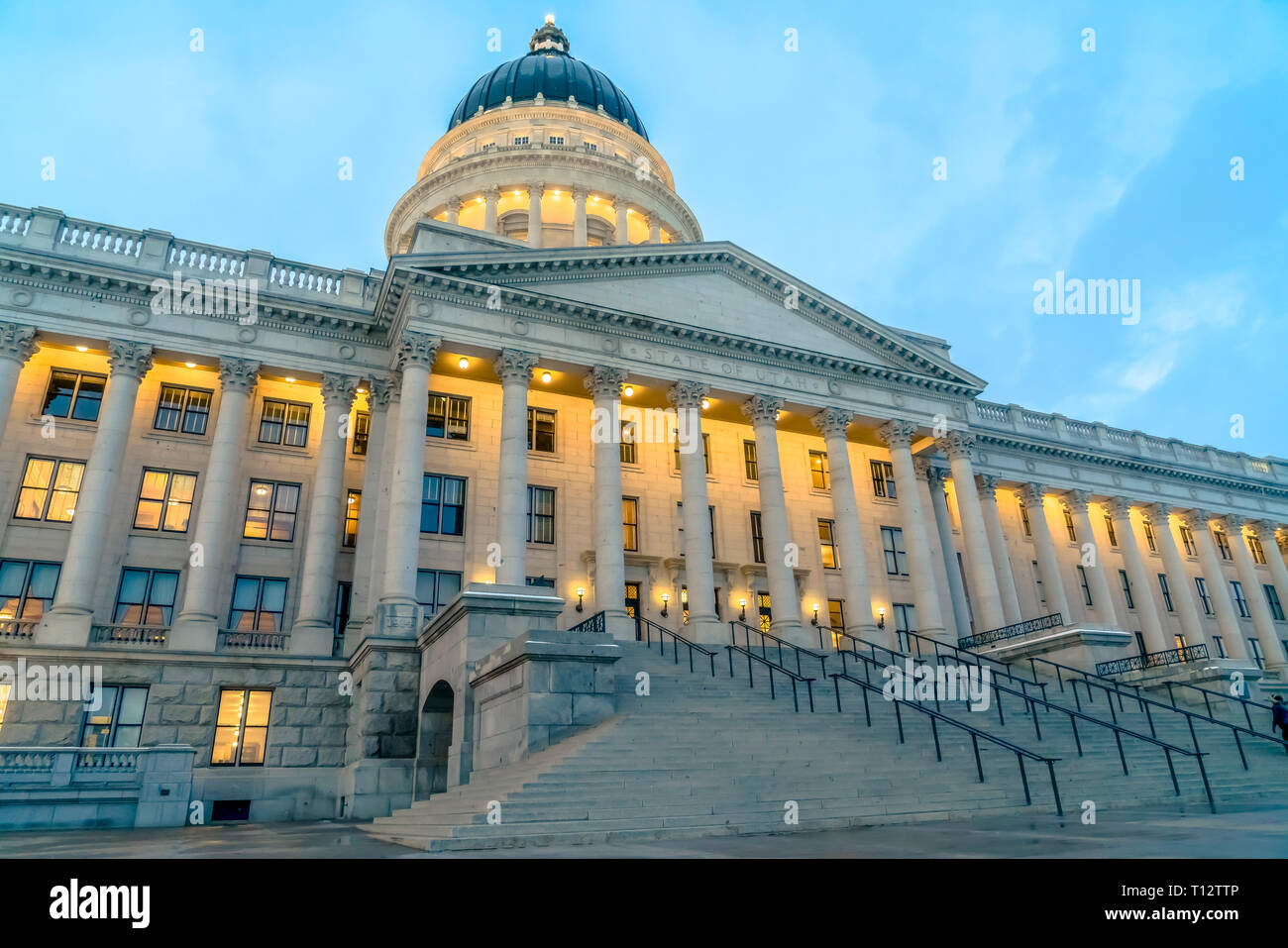 Grand Utah State Capital Building against blue sky. Facade of the grand ...