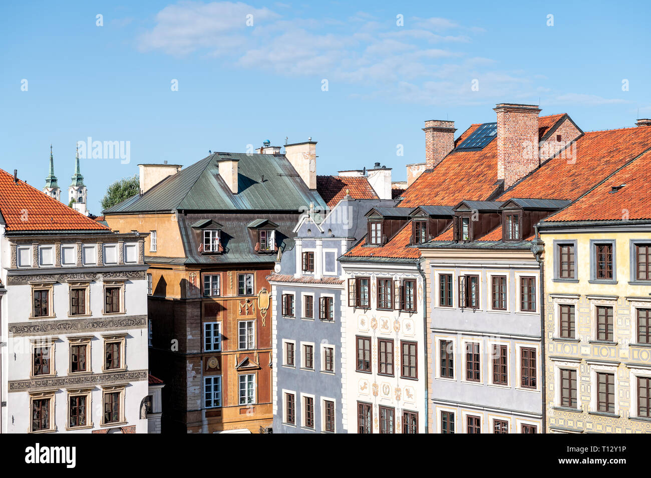 Warsaw, Poland Historic cityscape with view of colorful red ...