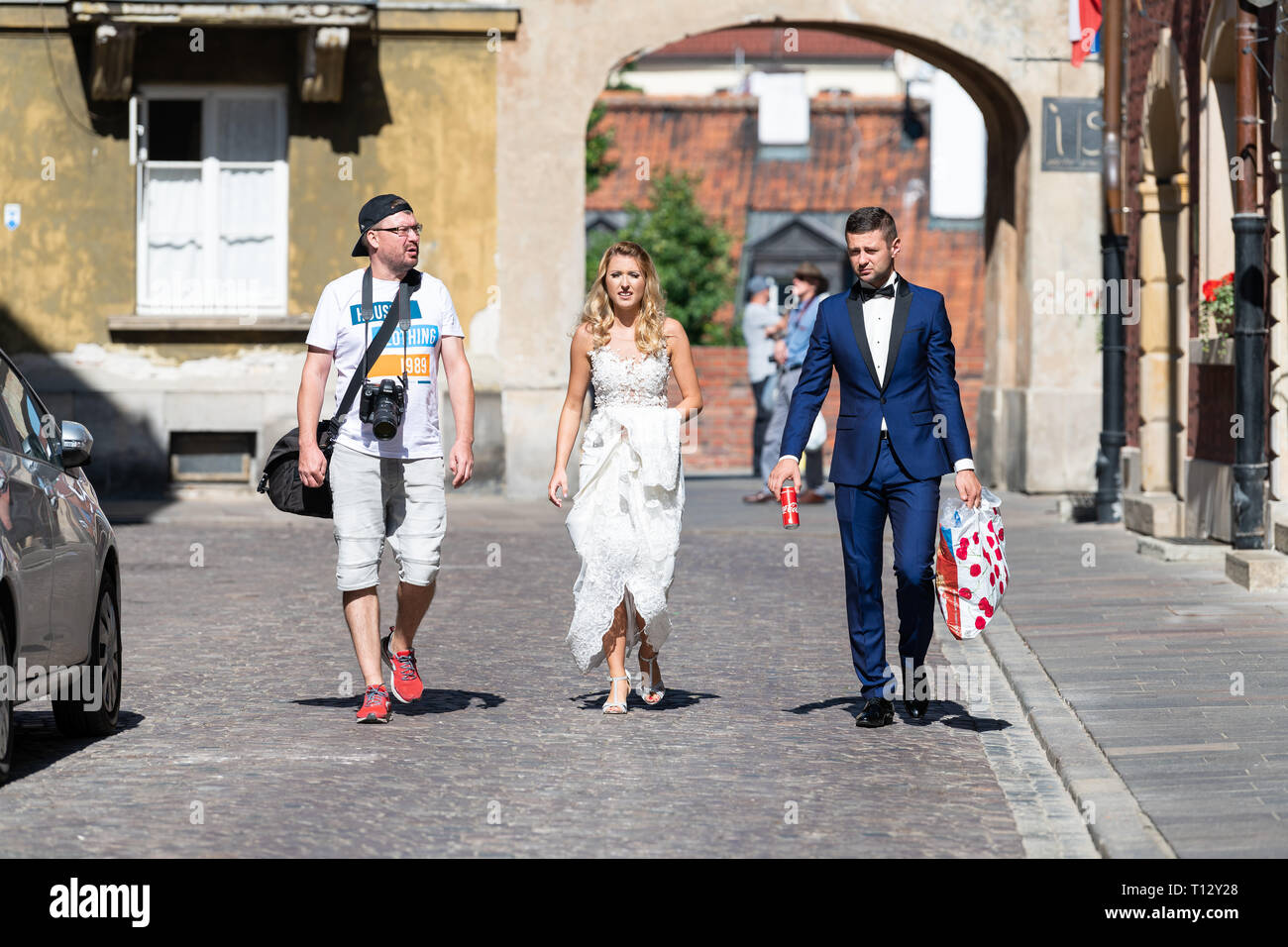Warsaw, Poland - August 22, 2018: Old town cobblestone street in ...