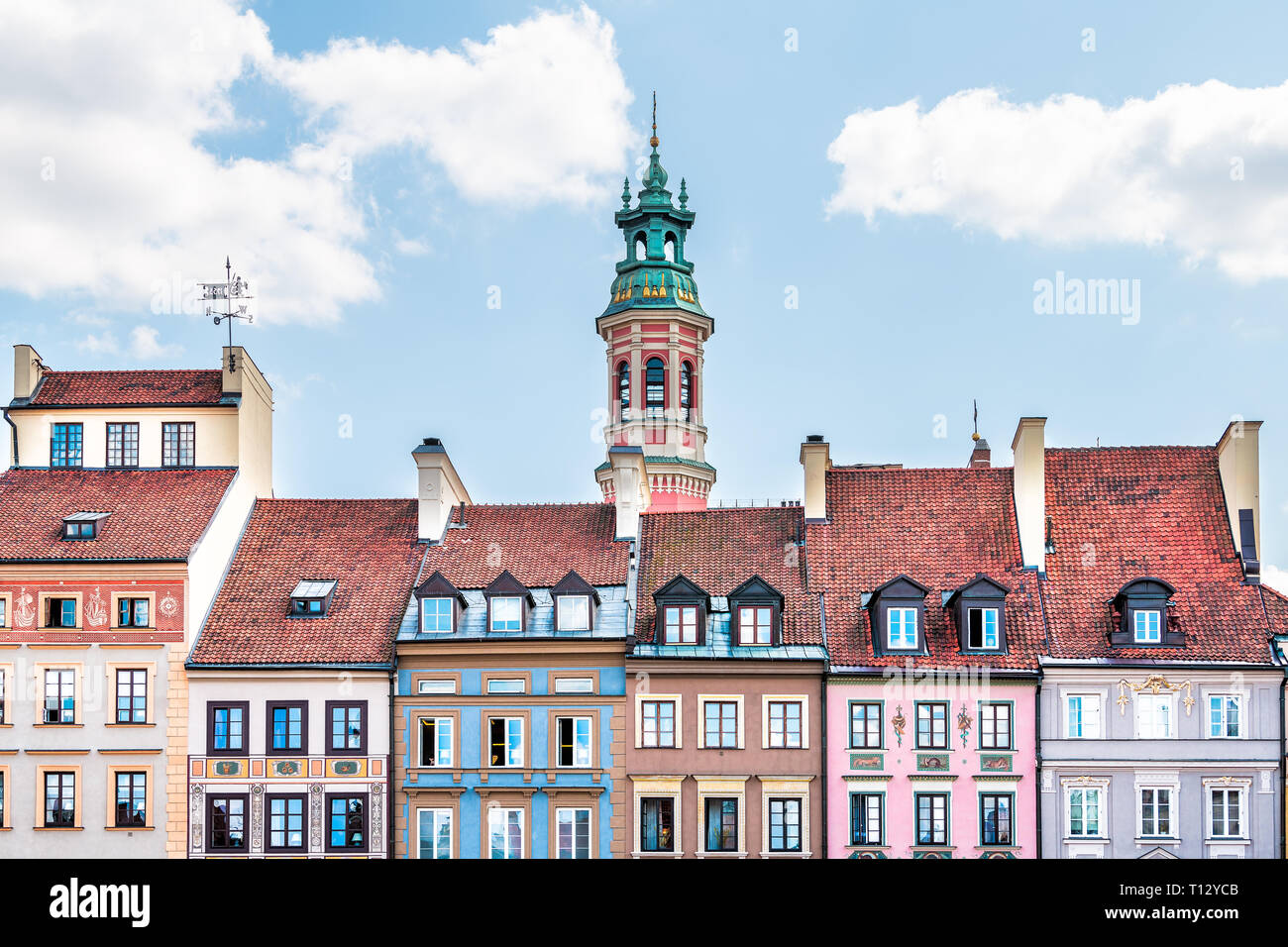 Warsaw, Poland Historic cityscape skyline roof with colorful ...