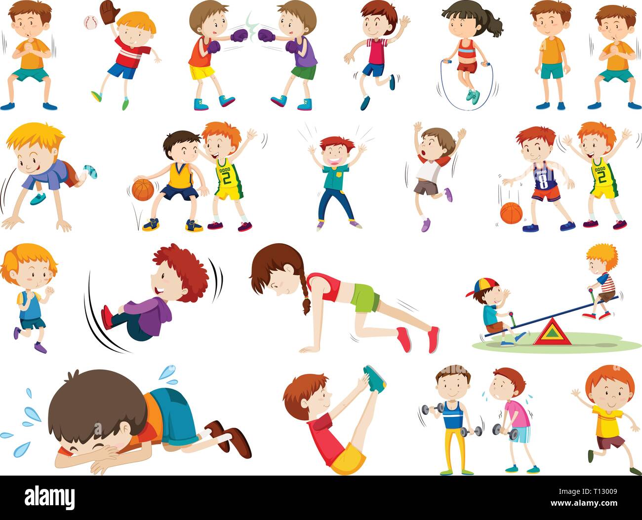 Set of exercise kid character illustration Stock Vector Image & Art - Alamy
