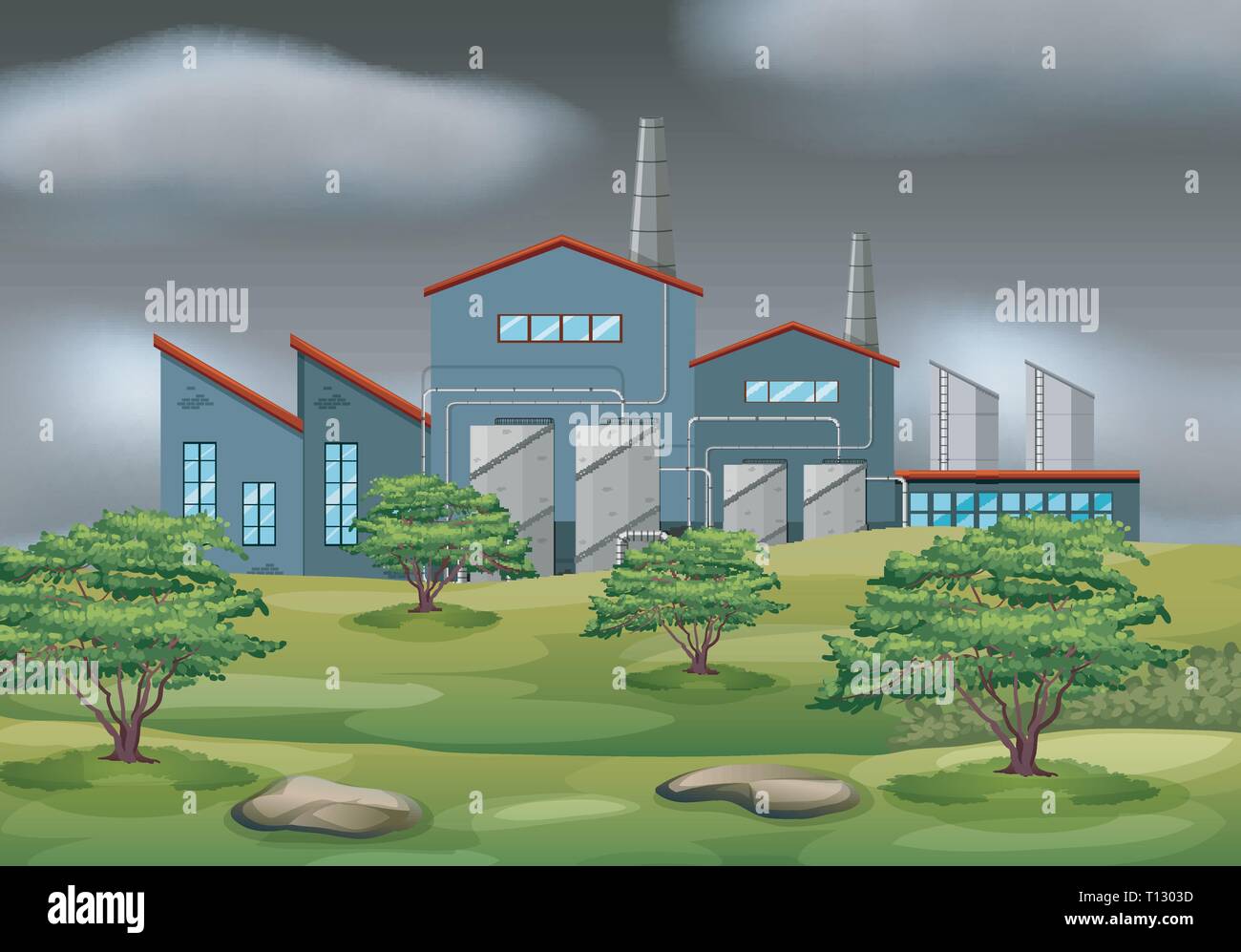 Industrial building storm scene illustration Stock Vector Image & Art ...