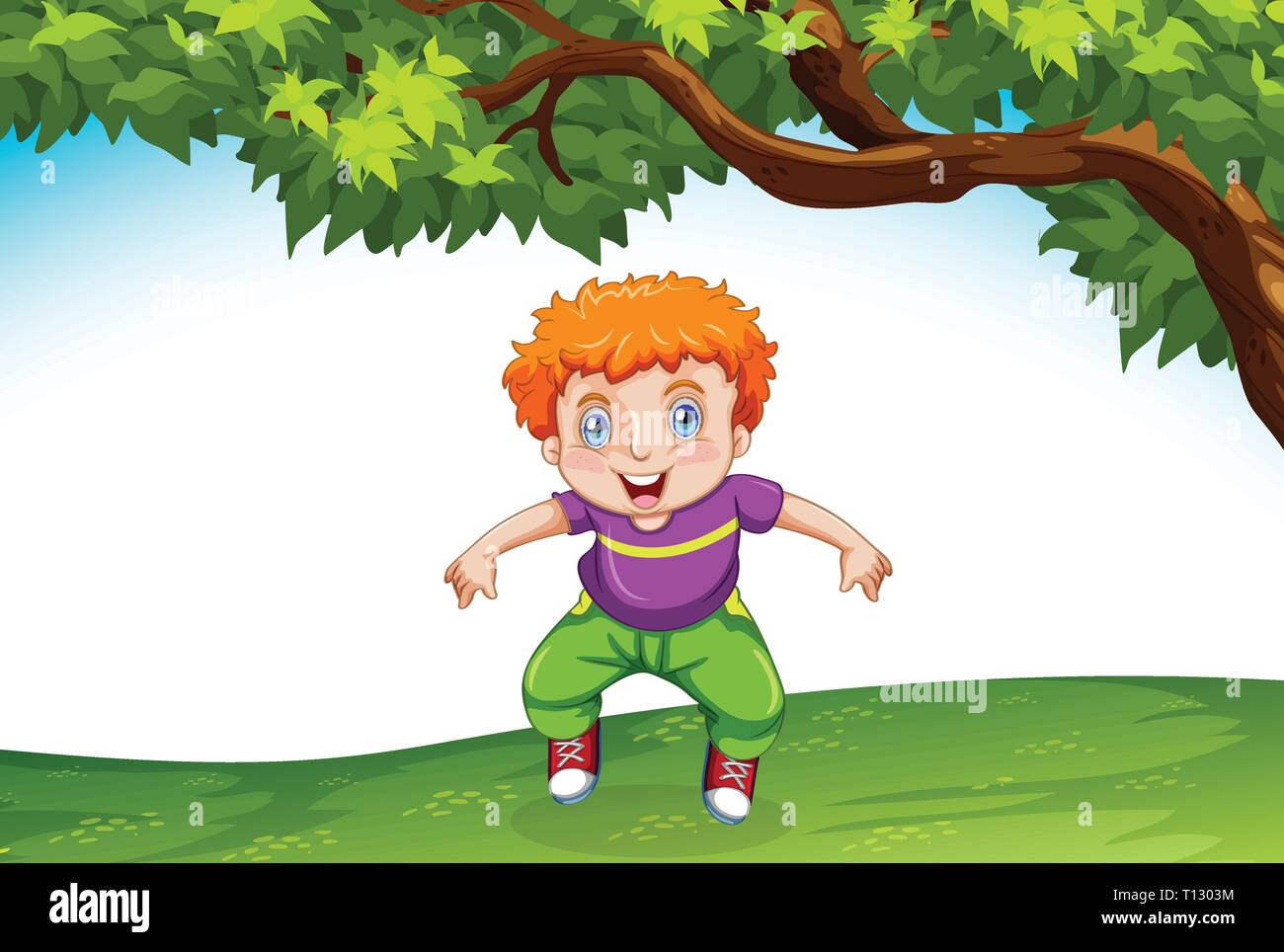 Happy ginger boy in park illustration Stock Vector Image & Art - Alamy
