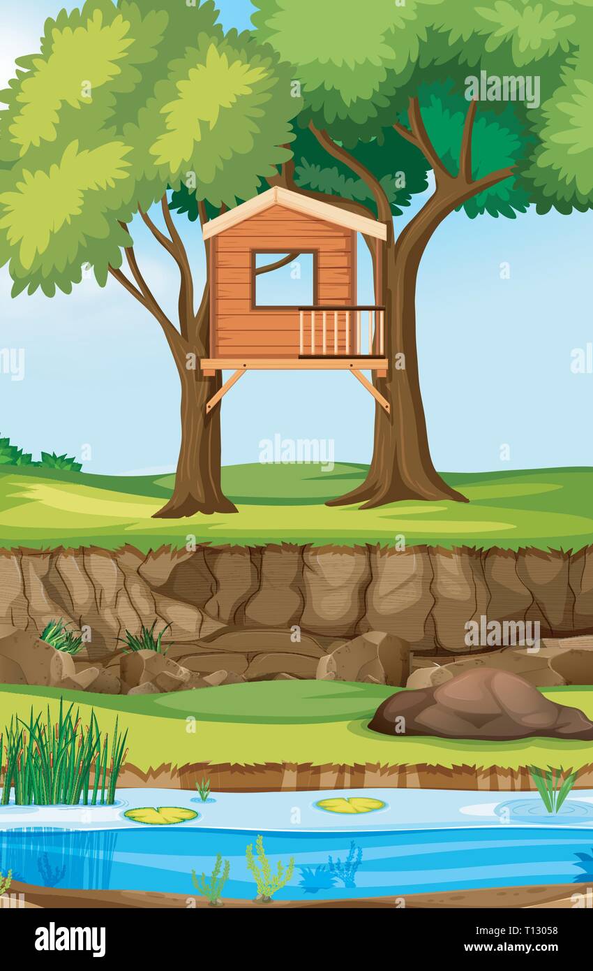 Tree house in nature illustration Stock Vector Image & Art - Alamy