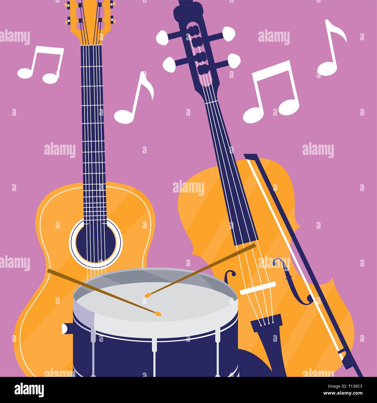 guitar and fiddle instruments musical vector illustration design Stock ...
