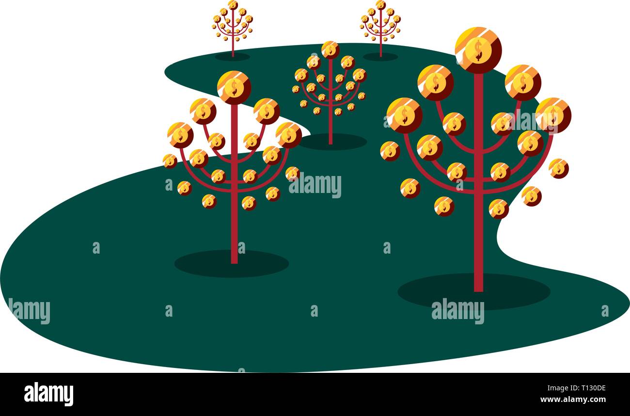 growth tree coins money field vector illustration Stock Vector Image ...