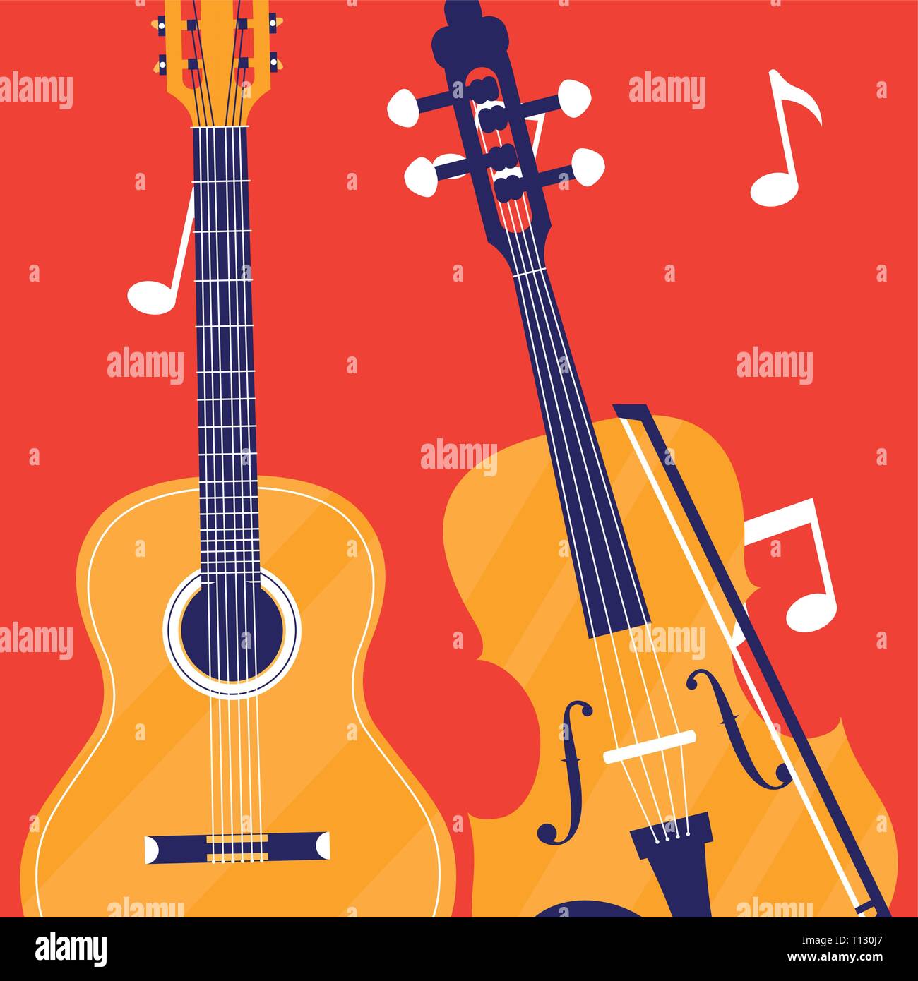 guitar and fiddle instruments musical vector illustration design Stock ...