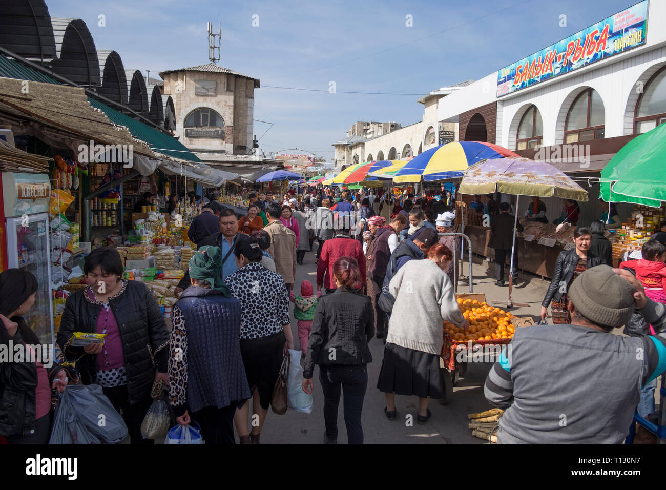 Osh Market in Bishkek, Kyrgyzstan. It is the city's biggest local food ...
