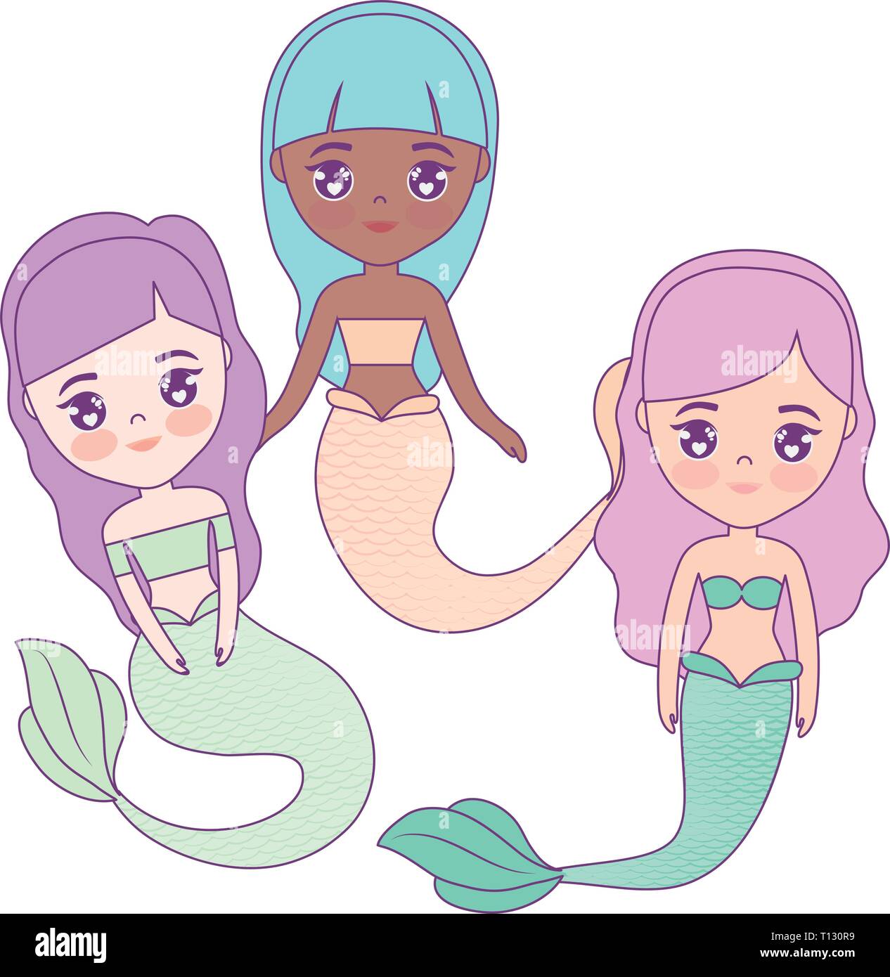 group of cute mermaids character vector illustration design Stock ...