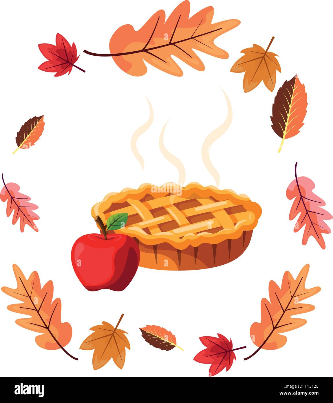 thanksgiving celebrate cherry pie apple leaves decoration vector ...