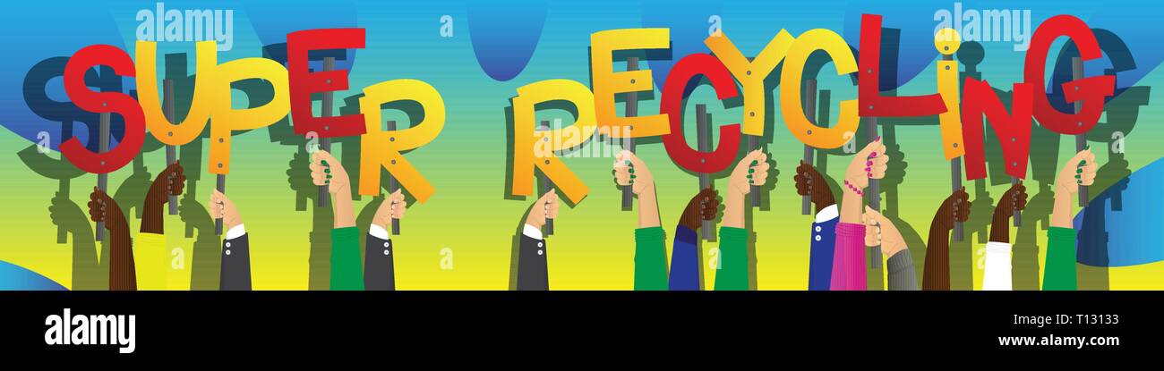 Diverse hands holding letters of the alphabet created the word Super ...