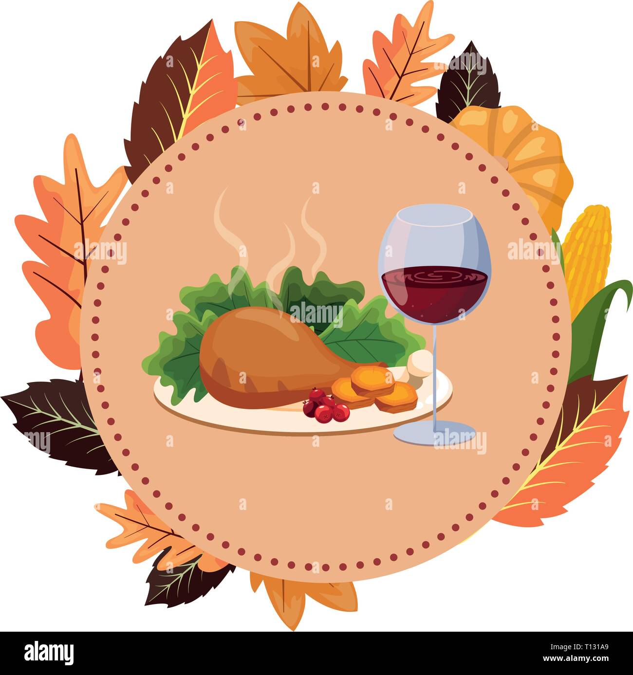 thanksgiving celebrate sticker dinner sticker vector illustration Stock ...