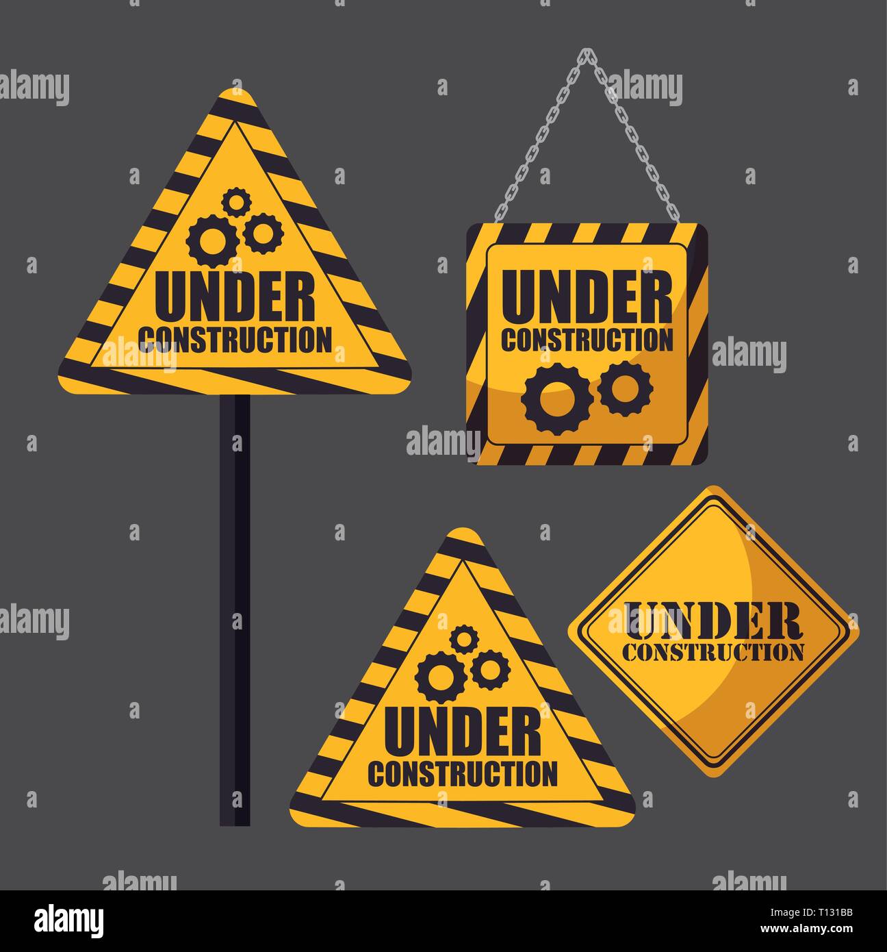 under construction label with set of signals vector illustration design ...