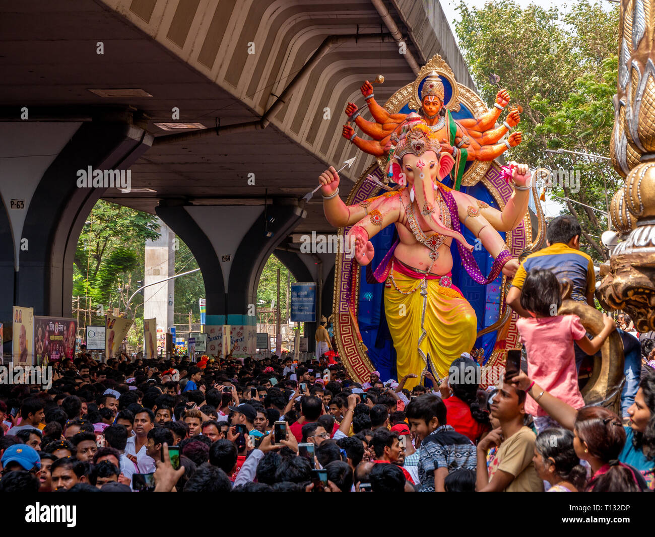 Mumbai, India - September 23,2018: Thousands of devotees bid adieu to Lord Ganesha in Mumbai ...
