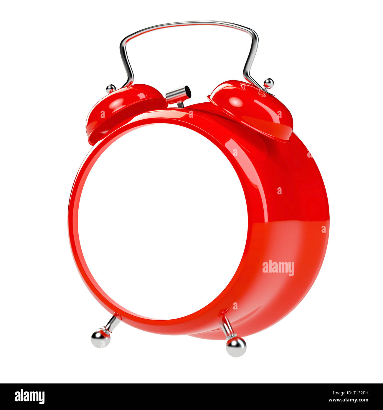 Alarm clock with an empty clock face on white background. 3D rendering ...