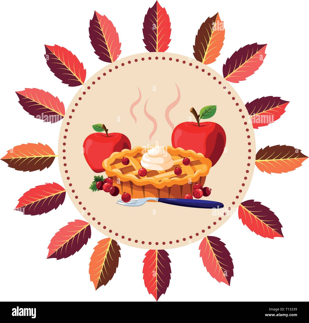 thanksgiving celebrate sticker apple cherry pie vector illustration ...