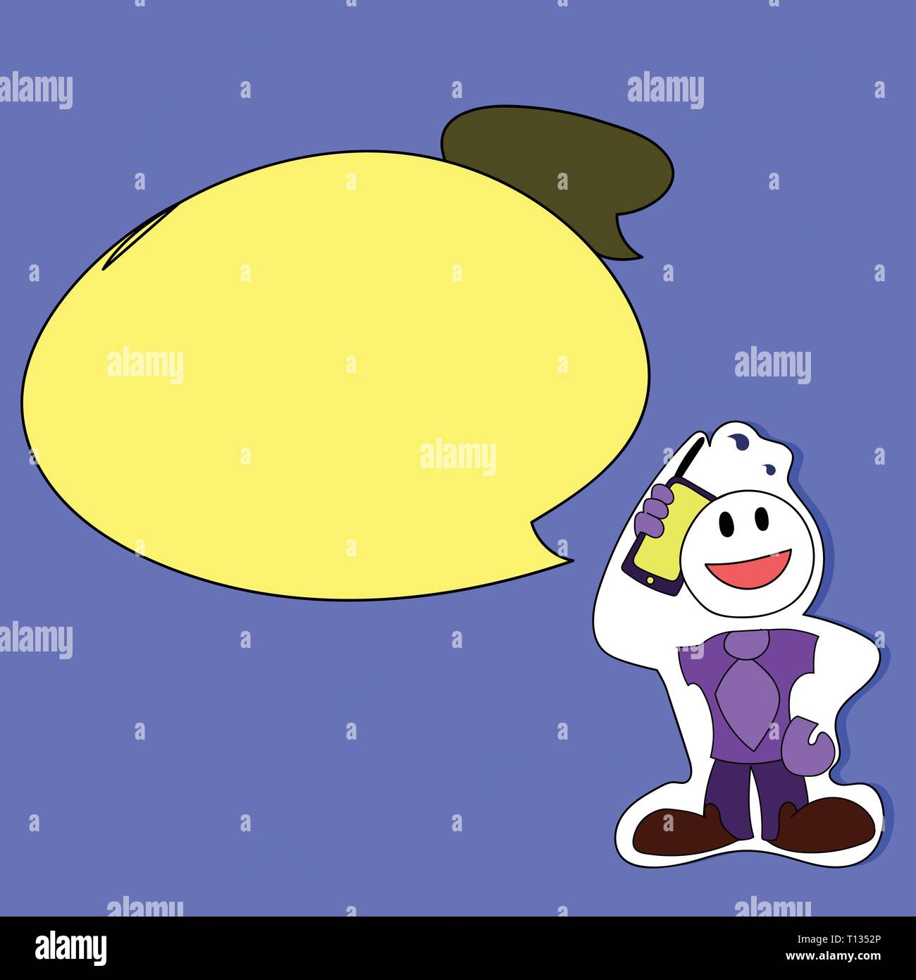 Smiley Face Man in Necktie Holding Smartphone to his Head in Sticker ...