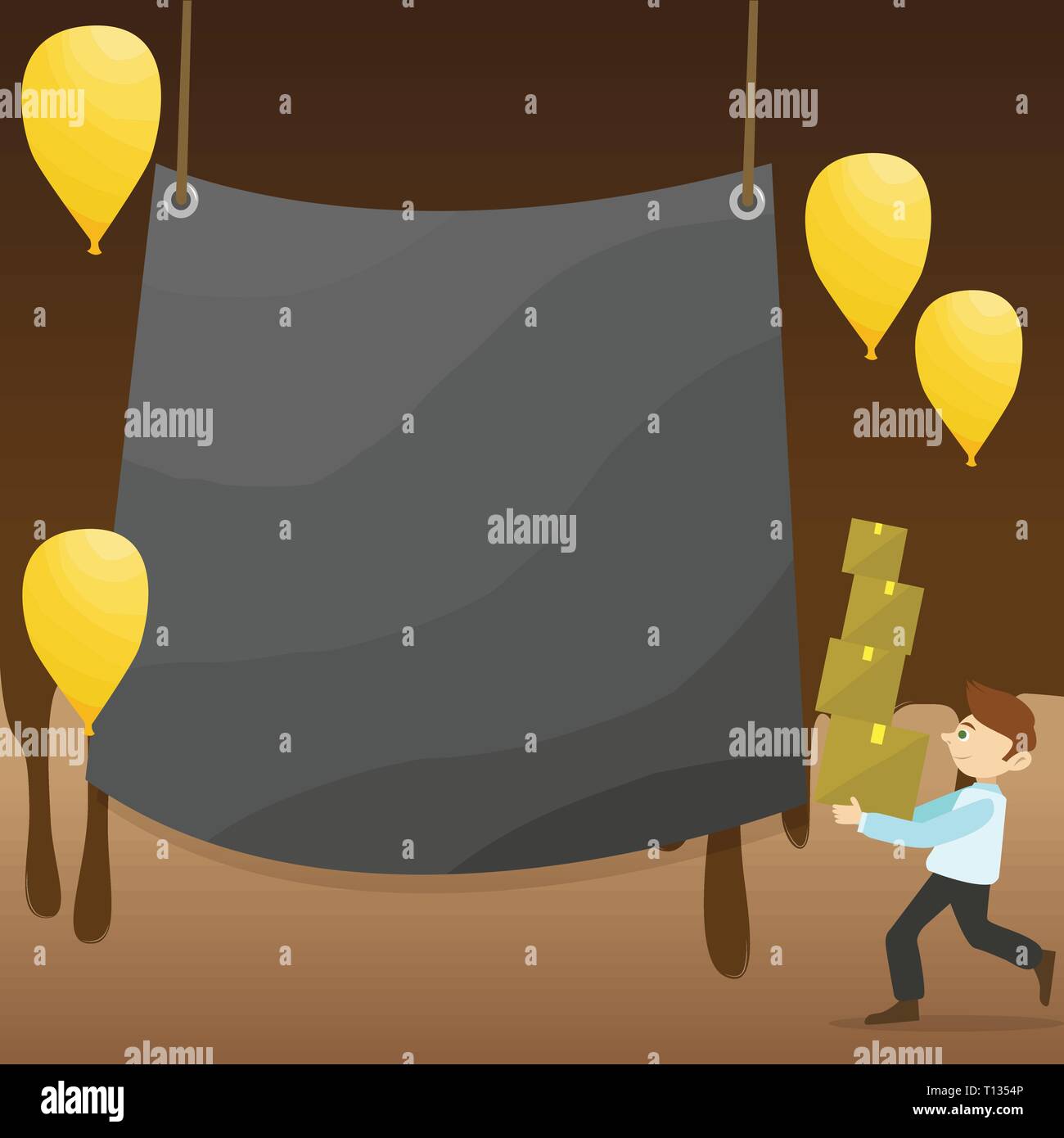 Man Carrying Pile of Boxes with Blank Tarpaulin in the Center and ...