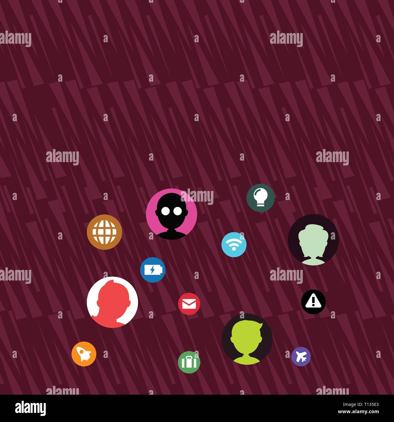 Networking Technical Icons with Chat Heads Scattered on Screen for Link ...