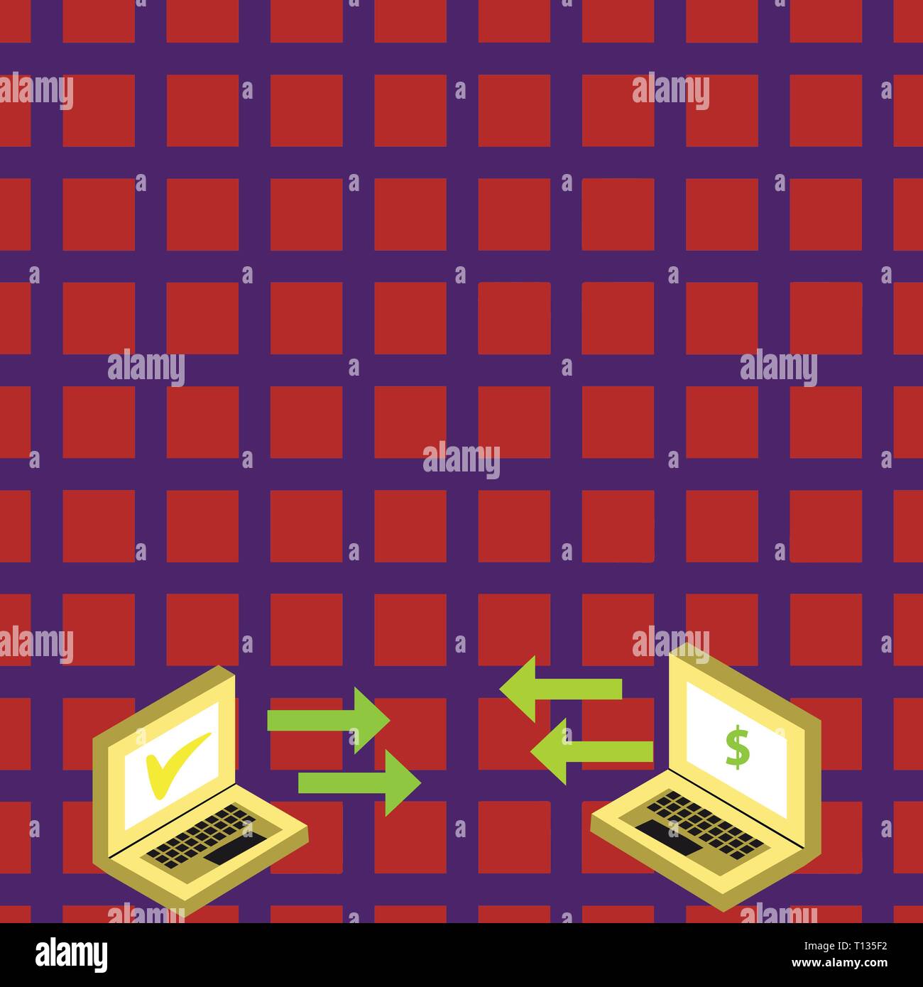 Exchange Arrow Icons Between Two Laptop with Currency Sign and Check ...