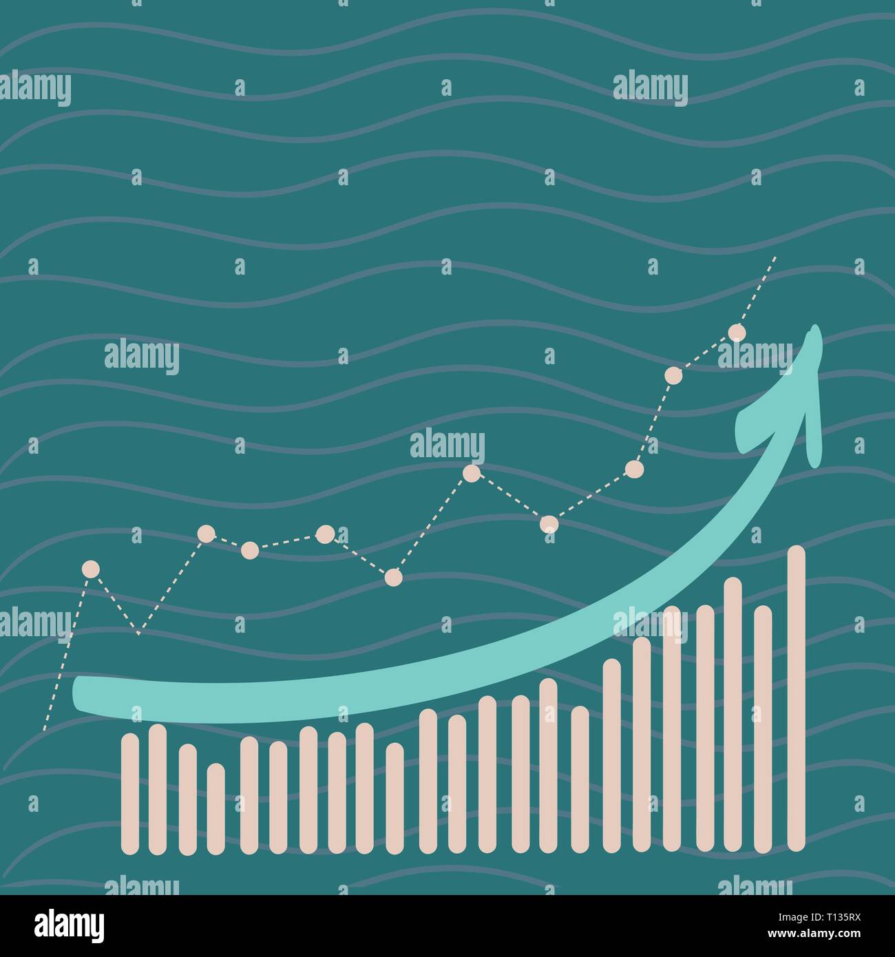 Combination of Colorful Column and Line Graphic Chart with Arrow Going ...