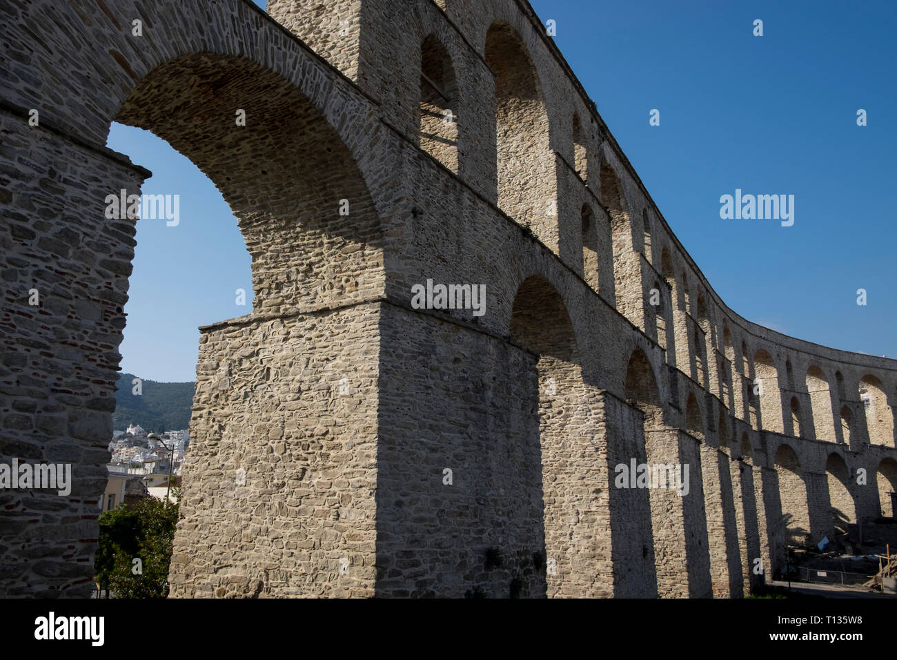 The well preserved stone Greek, Roman,Byzantine aqueduct in Kavala ...