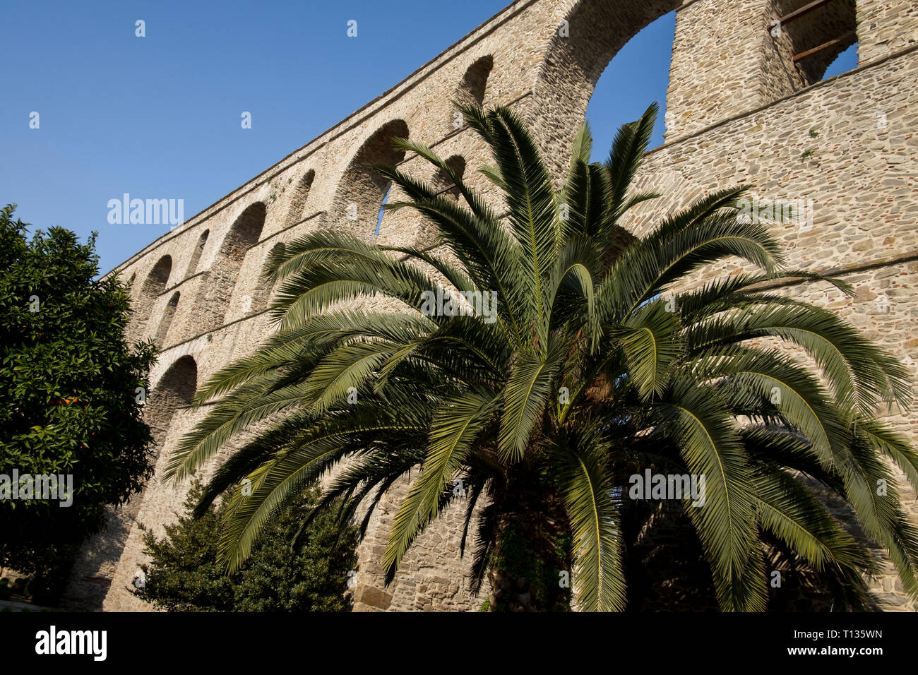 The well preserved stone Greek, Roman,Byzantine aqueduct in Kavala ...