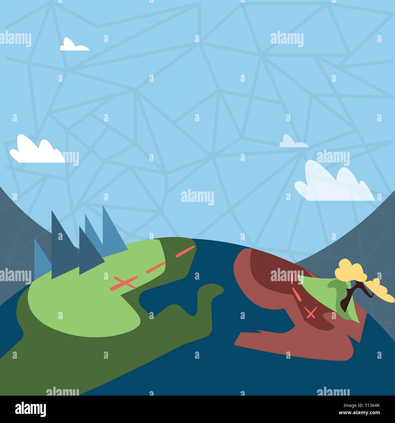 Mountain View with Marked Hiking Trail and Trekking Tracks for Outdoor ...